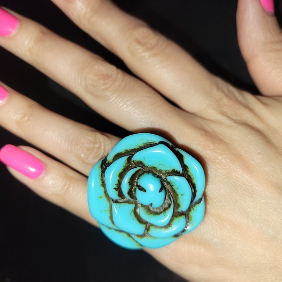 other | Jewelry | 6 Turquoise Rose Statement Ring Size 75 | Poshmark